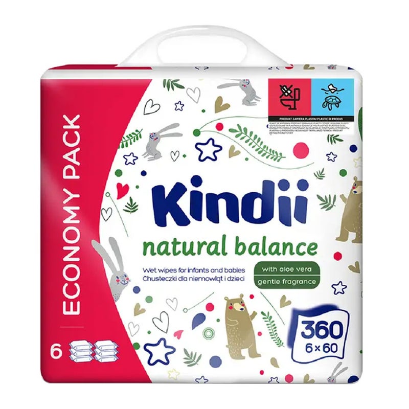 Kindii Natural Balance Infant & Babies Wet Wipes 6 x 60 Economy Pack ...