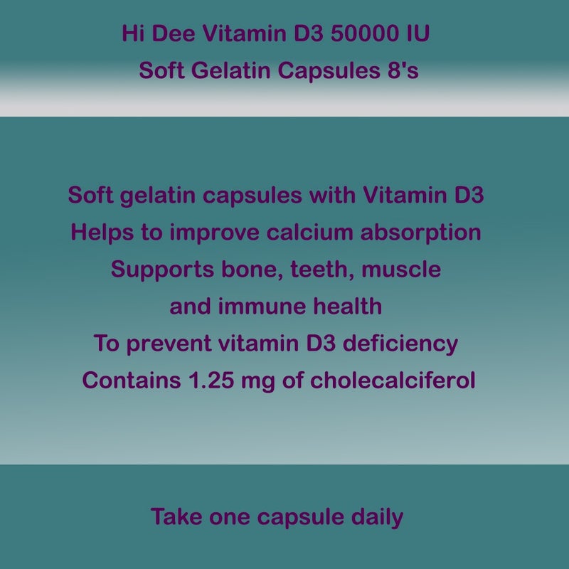 Buy Hi Dee Vitamin D3 50000 IU Soft Gelatin Capsules 8's - myAster ...
